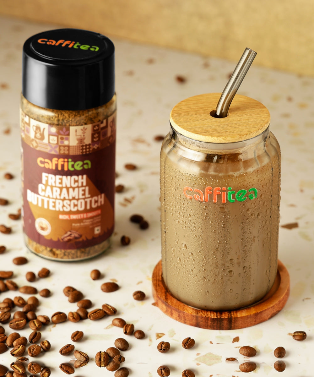 Glass Jar Sipper with Straw – Stylish & Reusable | Caffitea